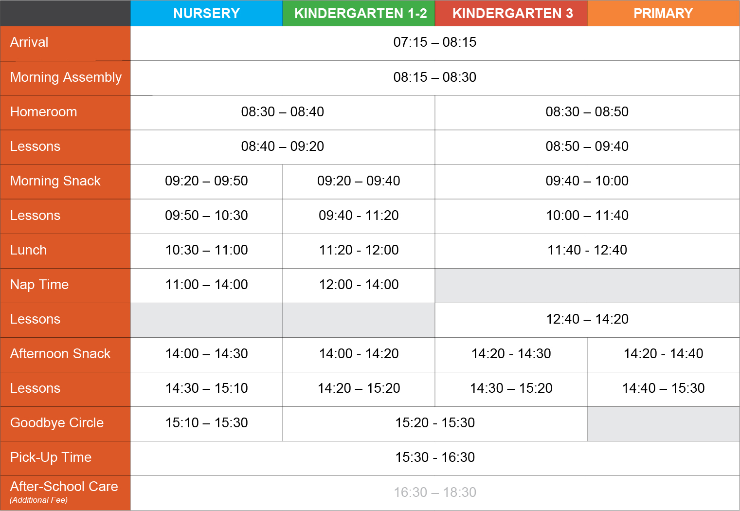 Class Timetables – Sirasartsuksa (Amata) School